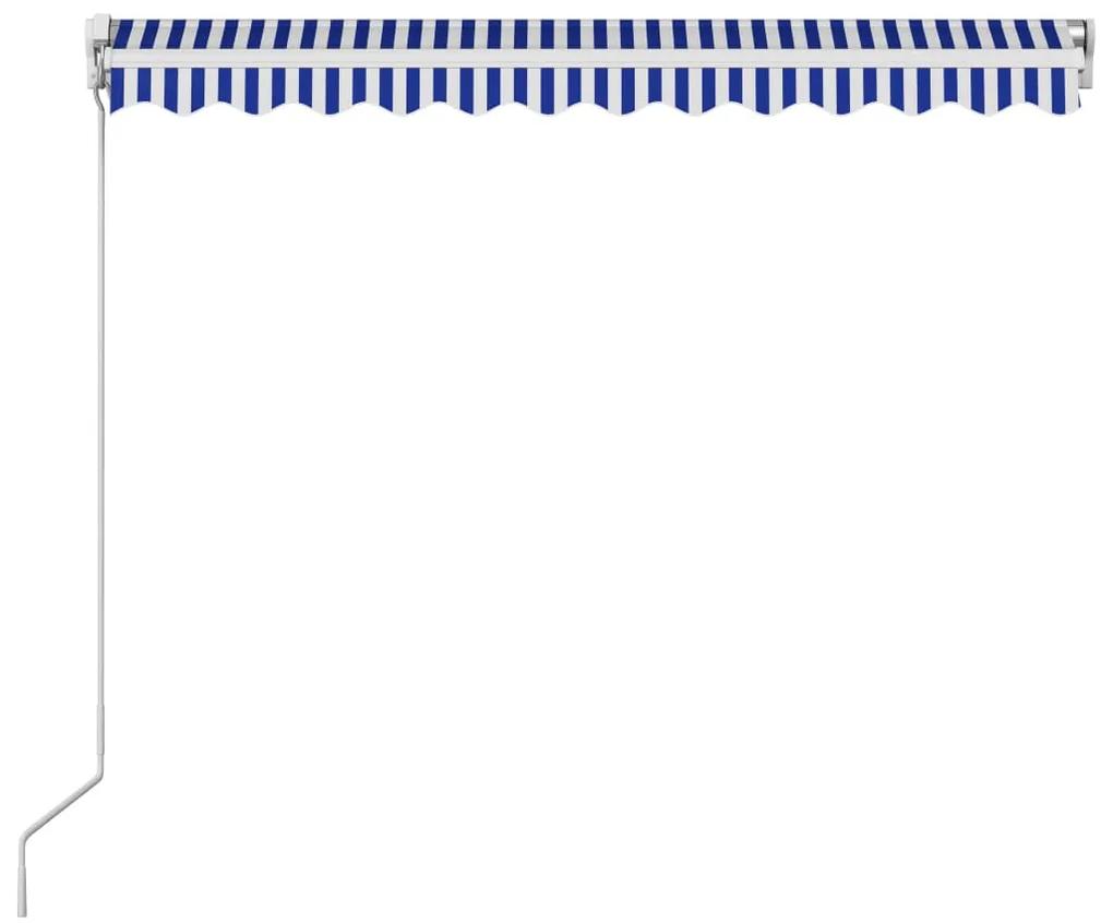 vidaXL Ručně zatahovací markýza 350 x 250 cm modrobílá