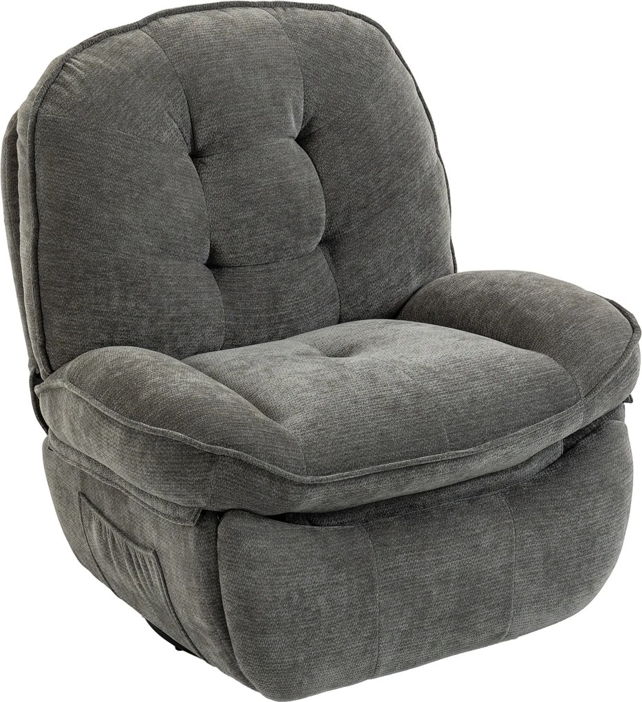 HOMCOM relaxační křeslo s otáčením 360° a houpáním, manuální chenille, široké sedadlo, vysoké opěradlo, opěrka nohou a boční kapsy, světle šedé | Aoso