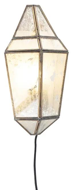 Art Deco nástěnná lampa mosaz se starožitným sklem - Scone