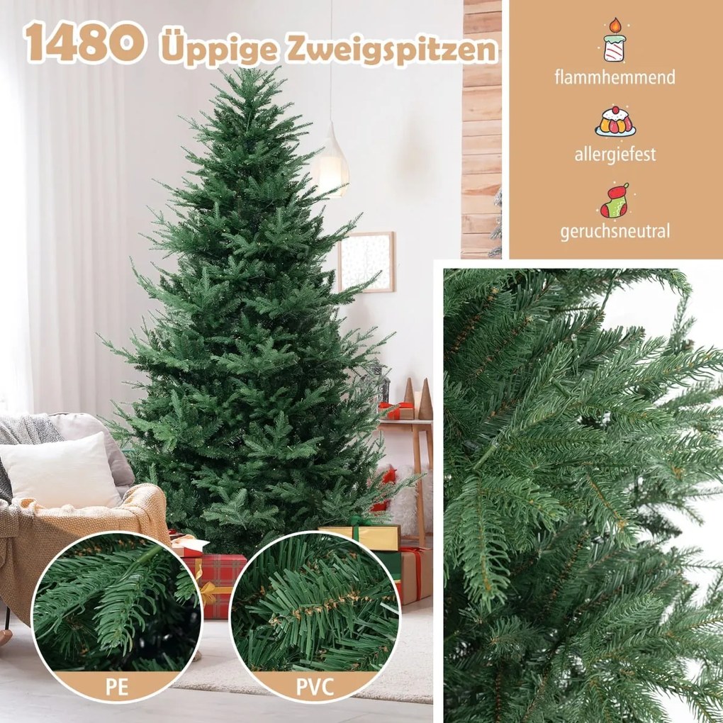 Costway 240 cm umělý vánoční stromek s 450 teplými bílými LED světly Vánoční