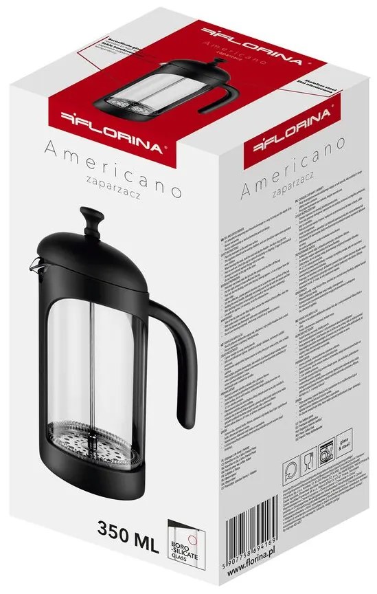 Konvice na kávu nebo čaj se sítkem Florina 350 ml černá pro tzv. French press