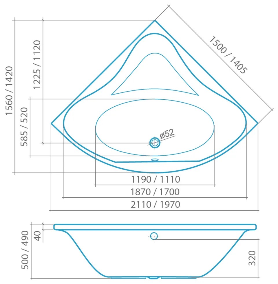 Roltechnik Outlet Akrylátová rohová vana iBATH CORNER NEO Varianta: rozměry: 140x140 cm - (iBATH_CORNER_NEO_140 - 9120000)