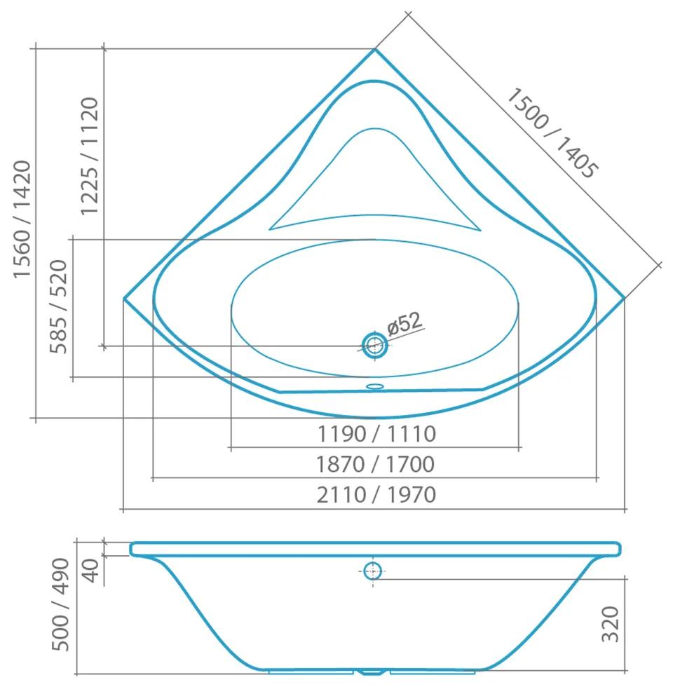 Roltechnik Outlet Akrylátová rohová vana iBATH CORNER NEO Varianta: rozměry: 150x150 cm - (iBATH_CORNER_NEO_150 - 9130000)