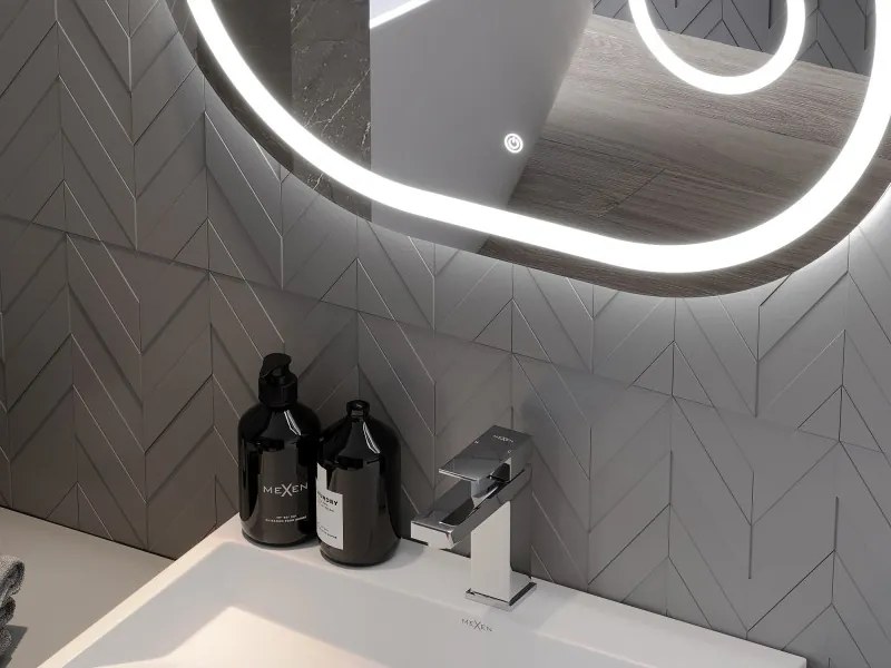 Mexen Umba osvětlené koupelnové zrcadlo s kosmetickým zrcátkem 100 x 80 cm, LED 6000K, protizamlžování