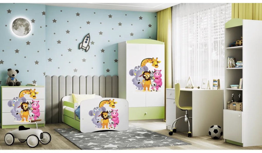 Dětská skříň Babydreams 90 cm ZOO zelená