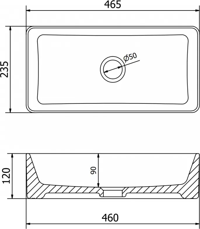 Mexen Nadia, umyvadlo na desku 46 x 23 cm, světle šedá matná, 21614661