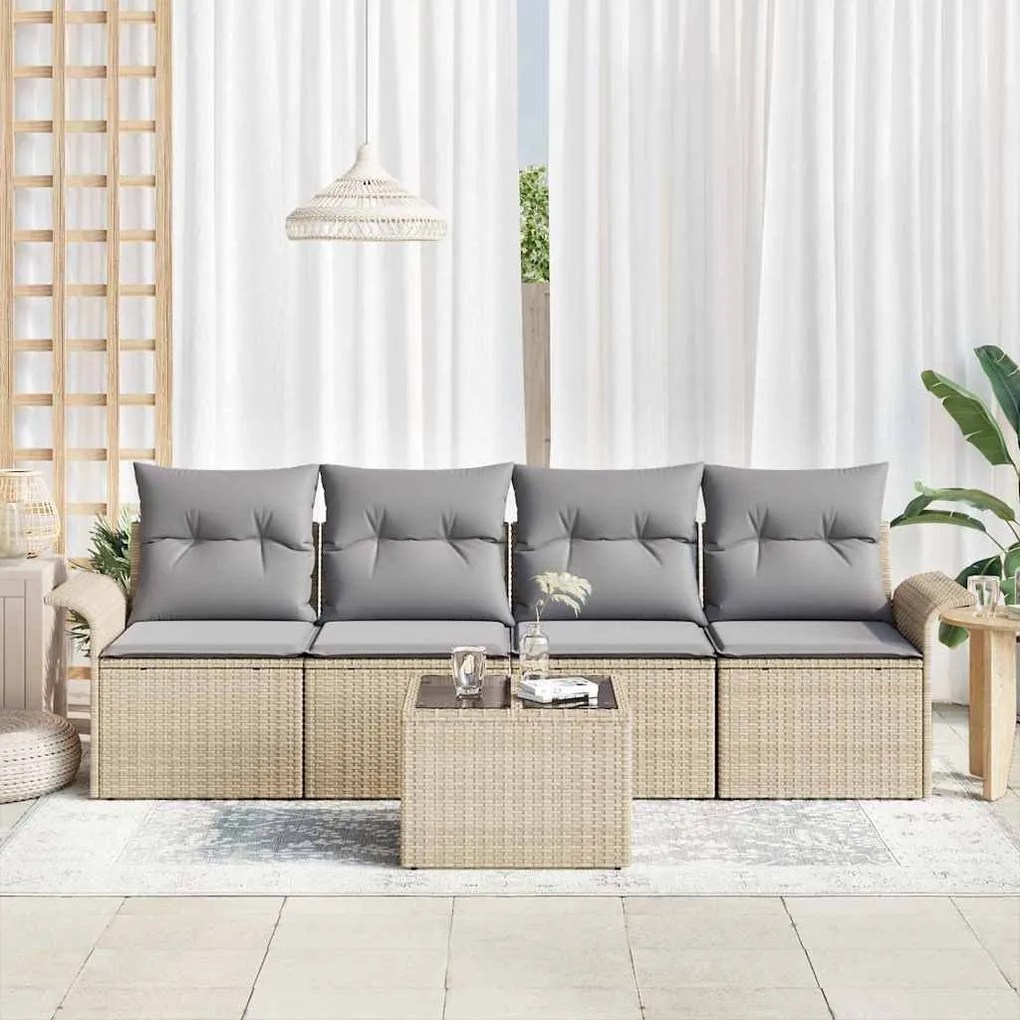 Sada zahradních pohovek 5 ks Beige a šedá polyratan 3353899