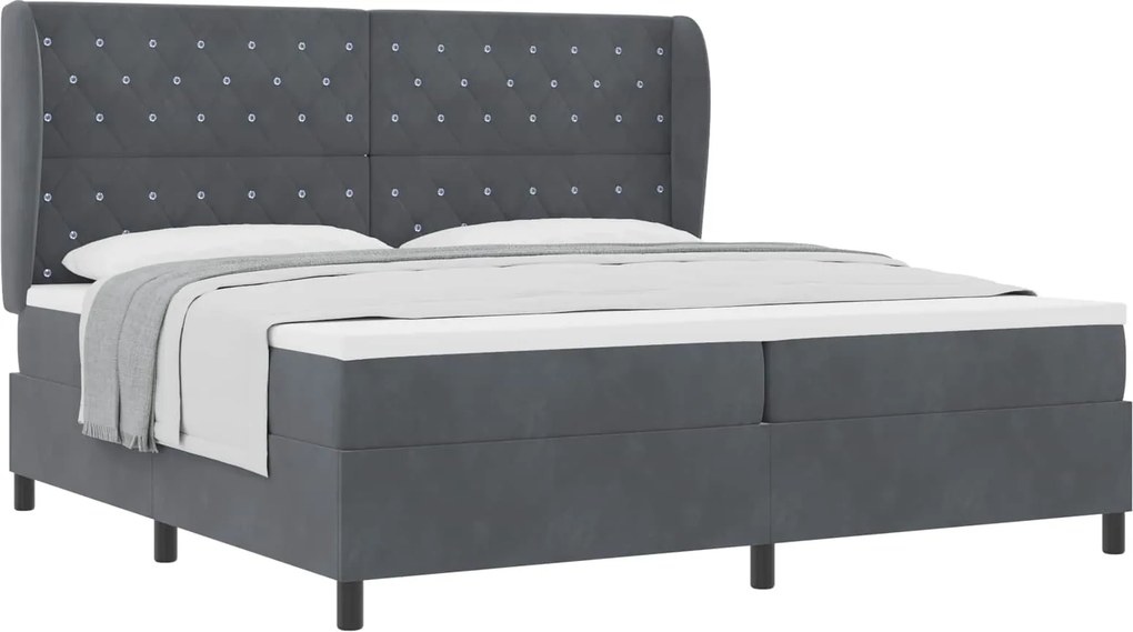 Postel s boxspringem s matrací Tmavě šedá 200 x 200 cm samet 3340893