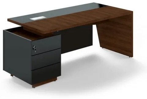 Kancelářský psací stůl TRIVEX s kontejnerem- 200x90 cm - dub Charleston/černá - levý - 3D5288