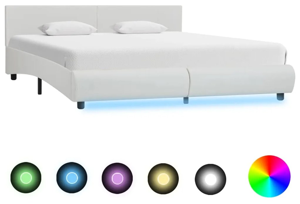 285490 vidaXL Rám postele s LED světlem bílý umělá kůže 160 x 200 cm