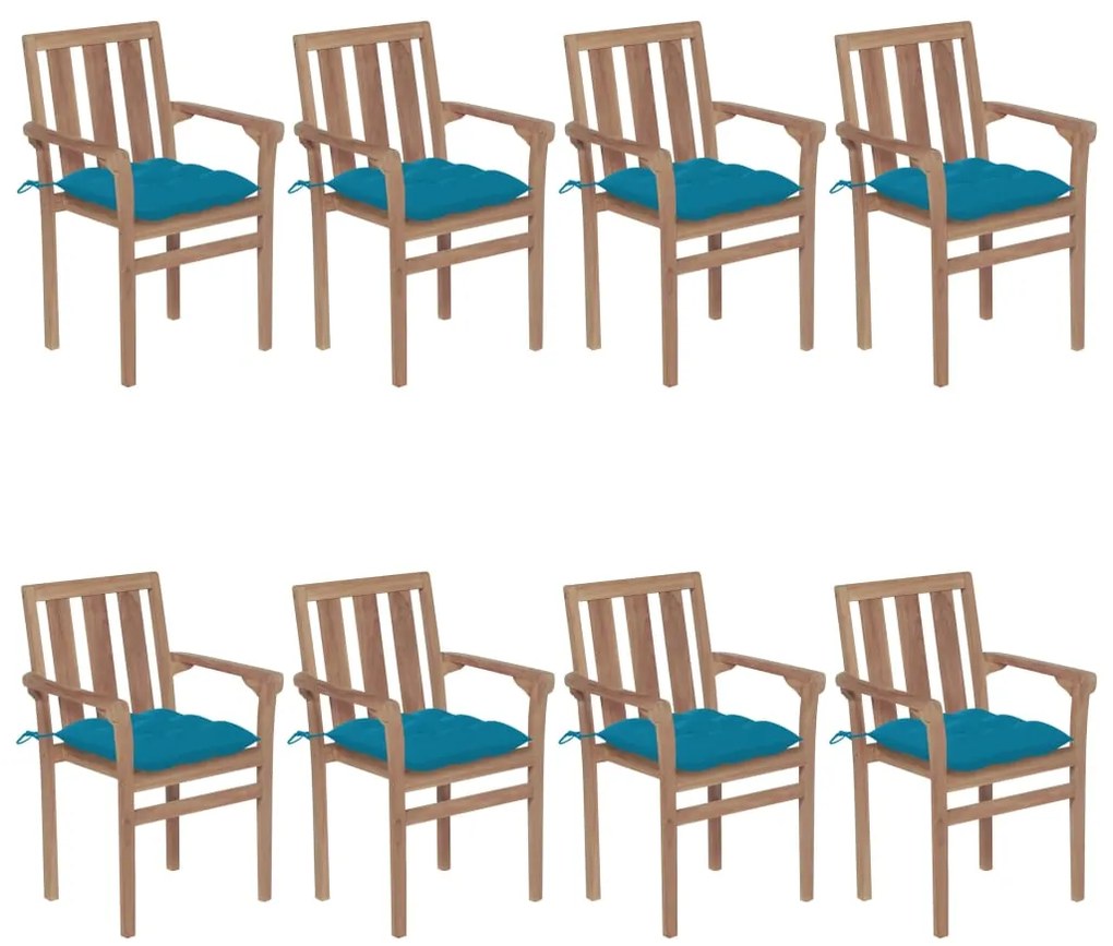 3073452 vidaXL Stohovatelné zahradní židle s poduškami 8 ks masivní teak