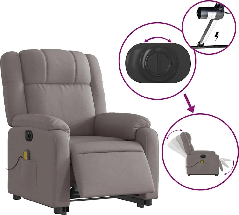 Elektrické zvedací masážní polohovací křeslo taupe textil 3205246