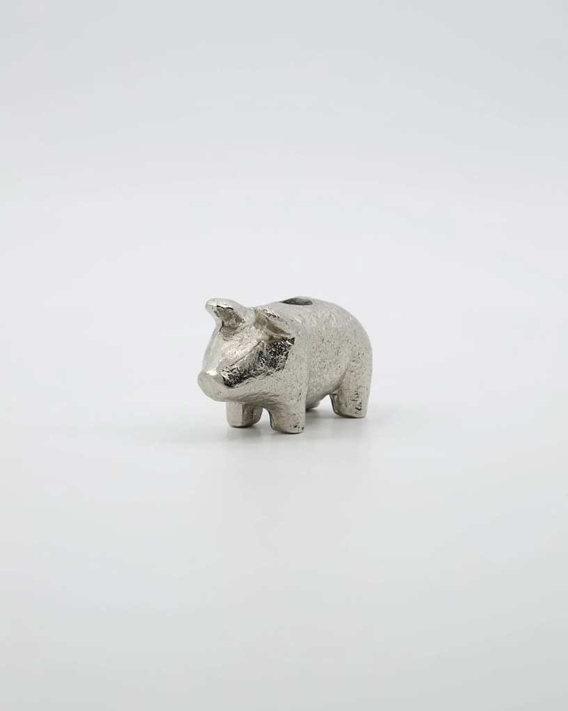 House Doctor Kovový svícen Pig Antique Silver, stříbrná barva, kov