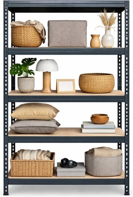 Akce 3x Regál 183x75x40 cm lakovaný 5-policový, nosnost 100 kg, RIVET - černý