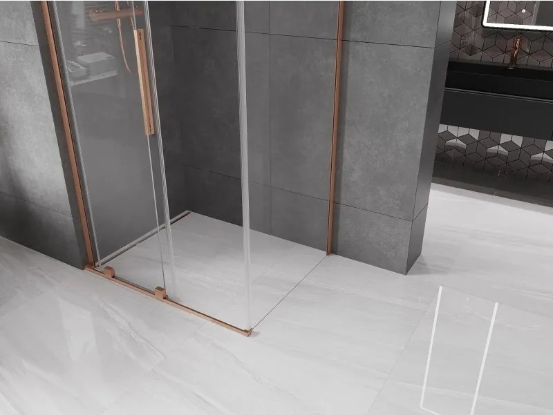 Mexen Velar L, sprchový kout s posuvnými dveřmi 100 x 110 cm, 8mm čiré sklo, měděná matná, 871-100-110-03-65