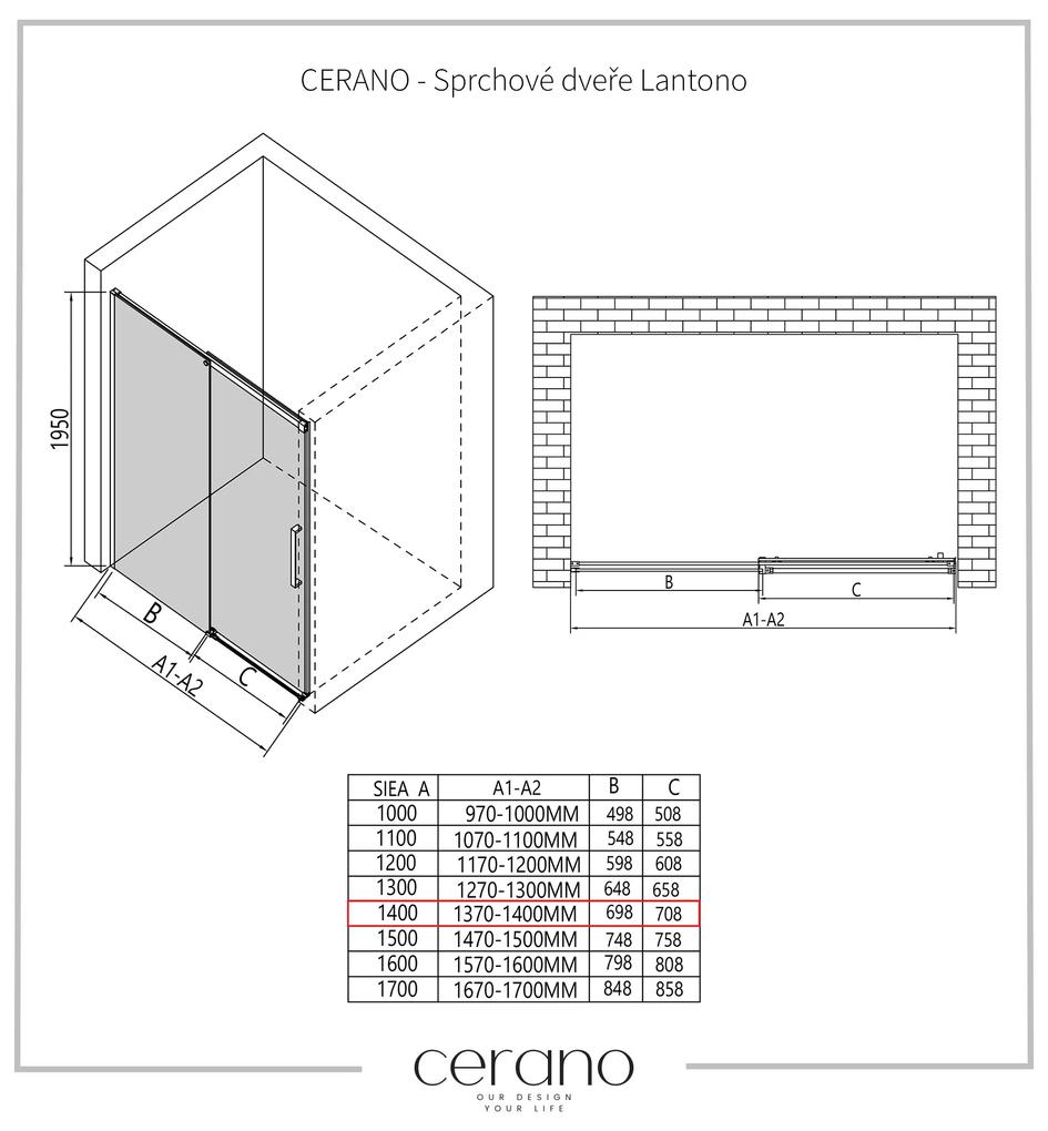 CERANO - Sprchové posuvné dveře Lantono L/P - černá matná, transparentní sklo - 140x195 cm