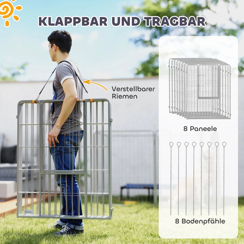 PawHut Ohrada pro psy, ohrada pro psy, hřiště pro domácí zvířata, flexibilně přizpůsobitelné, nerezová ocel D06-255V02SR