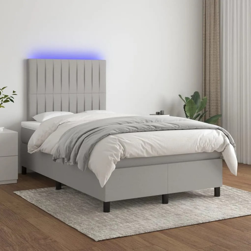 Box spring postel s matrací a LED světle šedá 120x200 cm textil