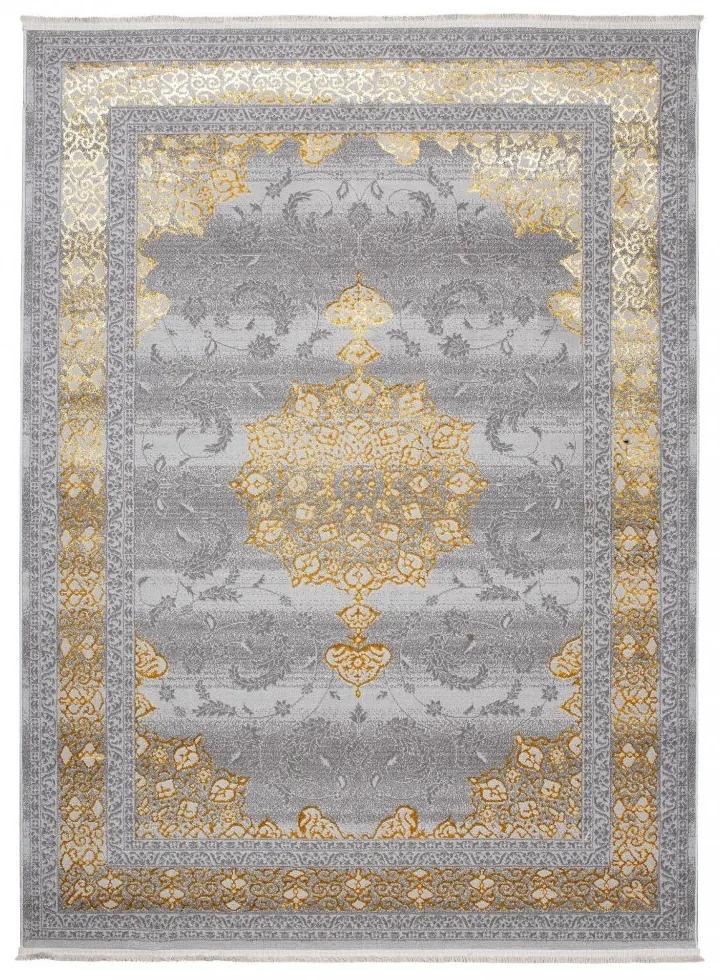 Exkluzivní šedý koberec se zlatým orientálním vzorem Šířka: 140 cm | Délka: 200 cm