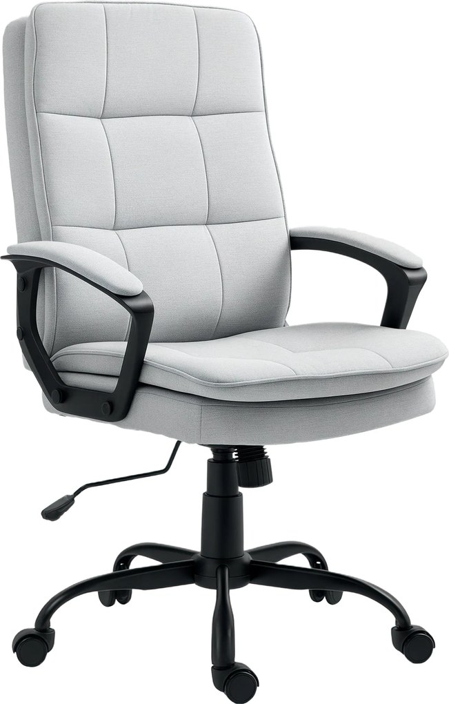 Ergonomická kancelářská židle HOMCOM s opěrkami, výškově nastavitelná otočná židle s houpací funkcí, vzhled lnu, tuftovaná počítačová židle, šedá | Ao