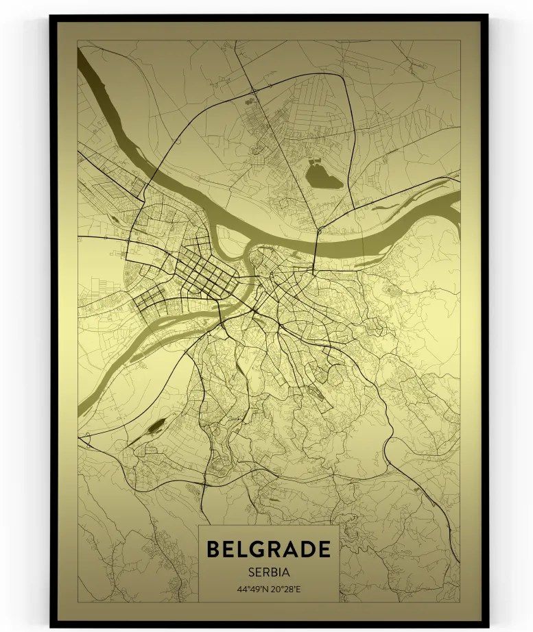 Plakát / Obraz Mapa Belgrade Pololesklý saténový papír 210 g/m² A4 - 21 x 29,7 cm