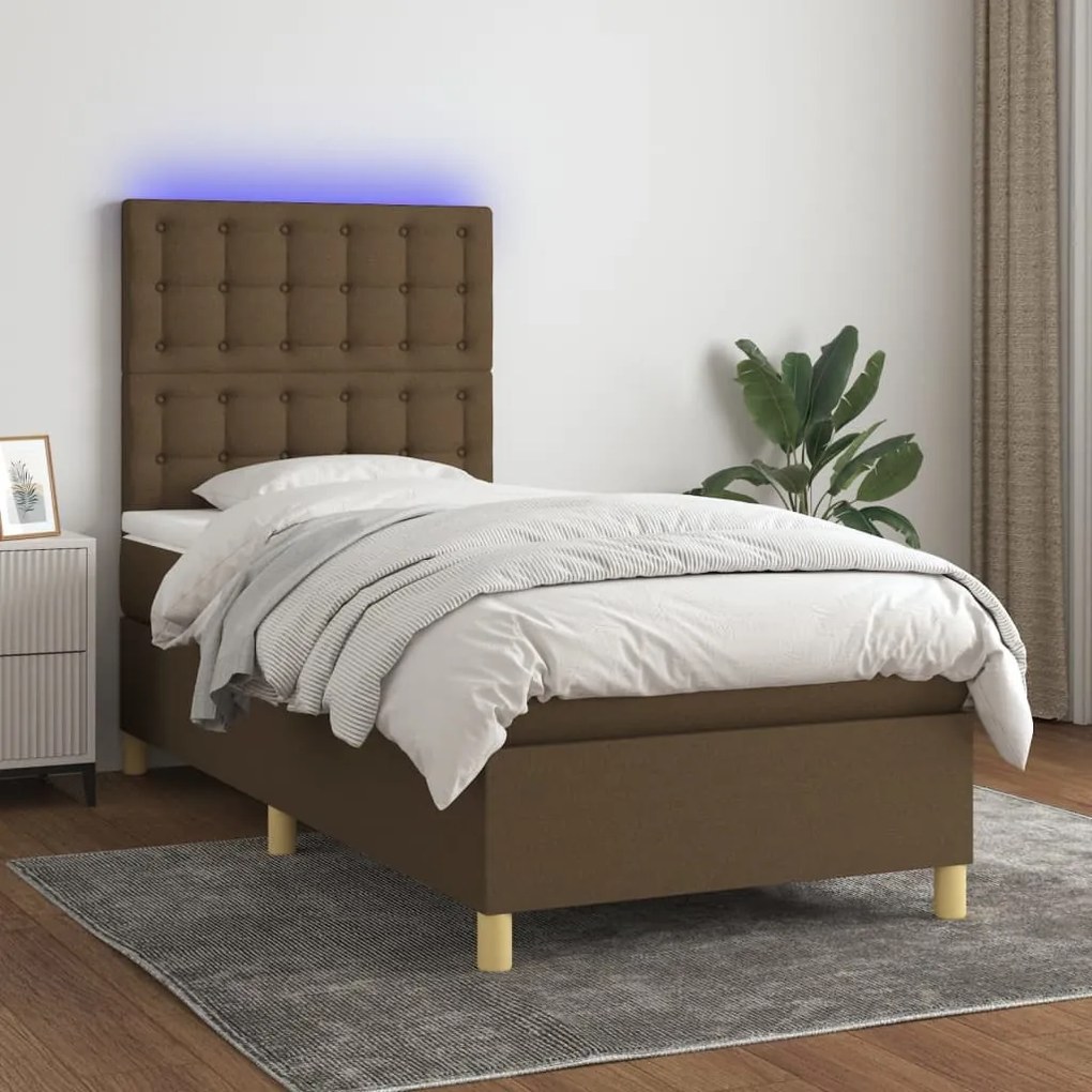 vidaXL Box spring postel s matrací a LED 80 x 200 cm textil [3135715] Barva: tmavě hnědá