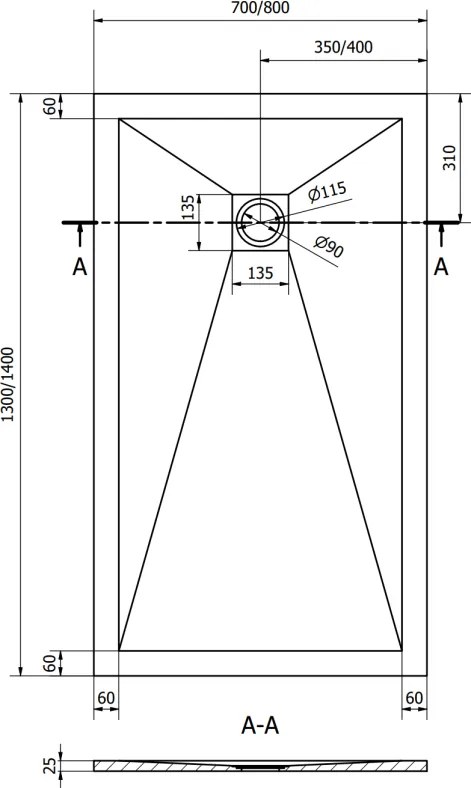 Mexen Stone+, obdélníková vanička z minerálního kompozitu 140 x 70 cm, antracitová, 44717014