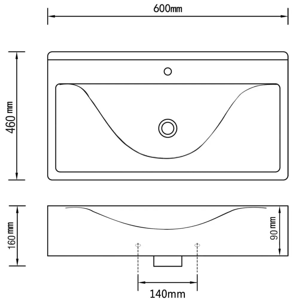 vidaXL Keramické umyvadlo obdélníkové černé s otvorem na baterii 60 x 46 cm