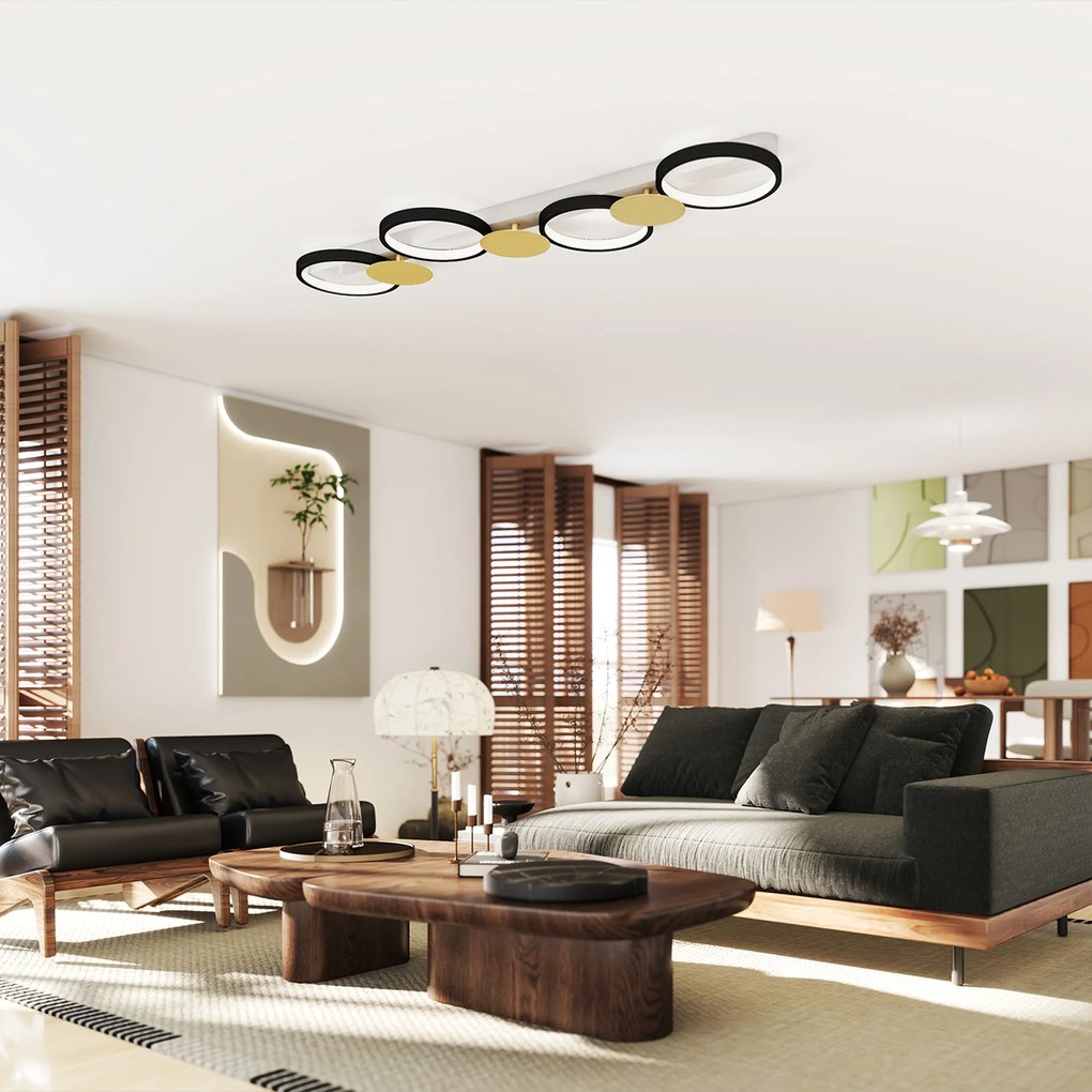 Stropní svítidlo LED 38W 1500LM 3000K-6500K Stropní svítidlo Lampa do obývacího pokoje se 4 žárovkami dálkové ovládání Černá+zlatá