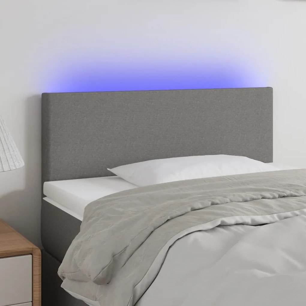 Čelo postele s LED tmavě šedé 80 x 5 x 78/88 cm textil 3121307