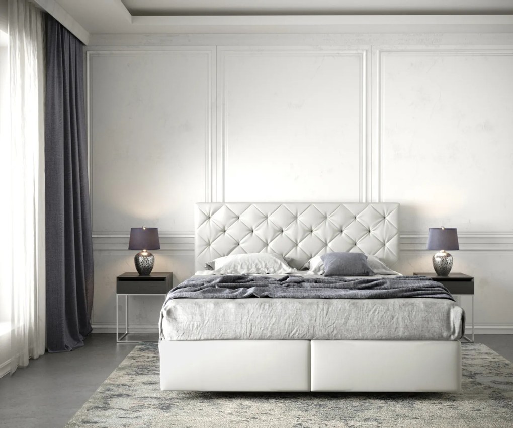 DELIFE Boxspring postel Dream-Great 160x200 cm koženka bílá s matrací a topperem