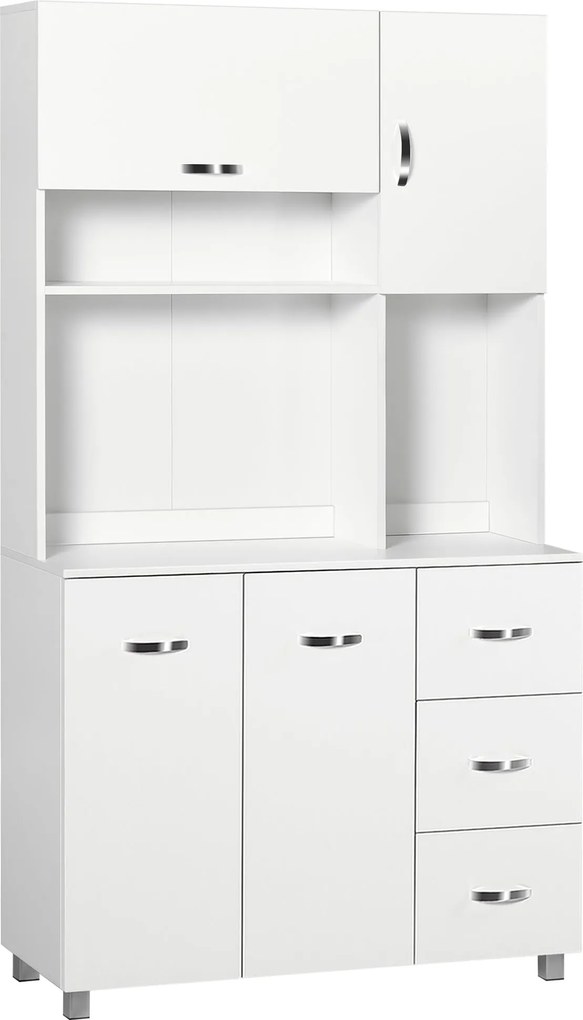 HOMCOM Moderní Kuchyňská Skříňka s 3 Zásuvkami, 4 Dveřmi a Nastavitelnými Policemi pro Jídelnu a Obývací Pokoj 100x39,5x183,5 cm Bílá | Aosom