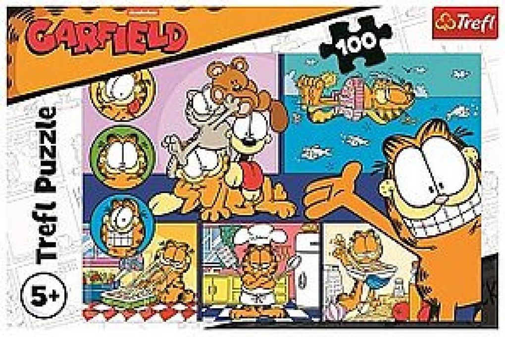 Trefl Puzzle Líný Garfield 100 dílků 41x27,5cm v krabici 29x20x4cm