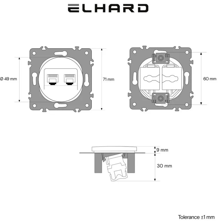 Elhard Datová zásuvka Rondo 2xRJ45, černá RD2022B