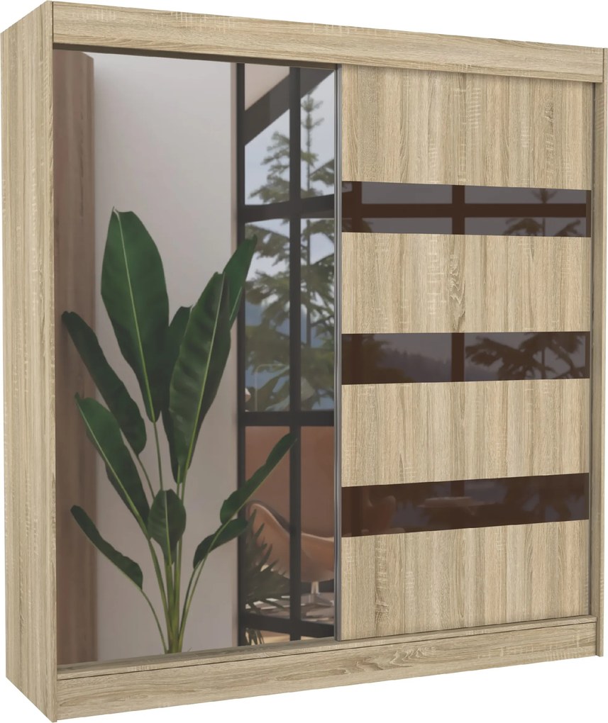 ADRK Furniture Posuvná skříň se zrcadlem a lacobelem TOURA 200 ADRK-SW-TOU-SCHL-200