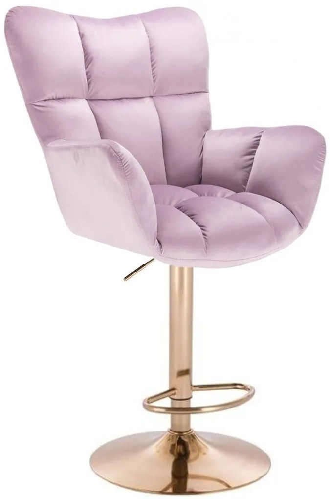 LuxuryForm DESIGN Barové křeslo AURORA VELUR na zlaté kulaté podstavě - levandule
