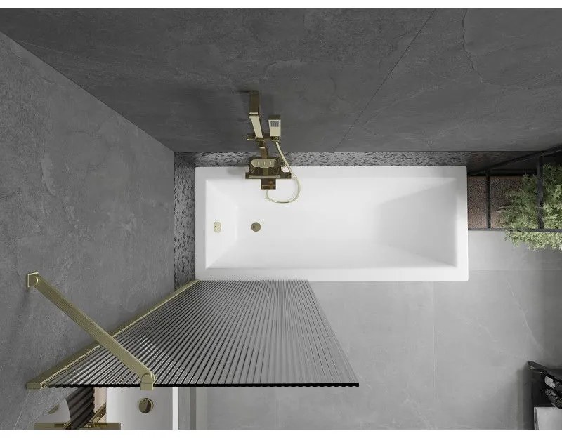 Mexen Next, 1-křídlová vanová zástěna 70 x 150 cm, 6mm sklo Ribs, zlatá matná, 895-070-000-00-09-55