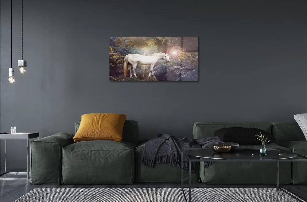 Obraz na skle Unicorn v lese 140x70 cm