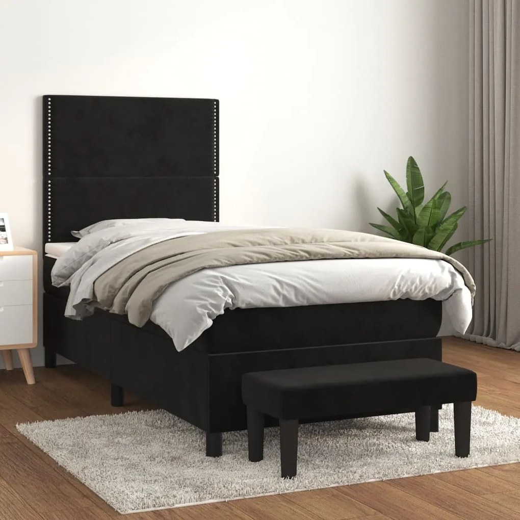Box spring postel s matrací černá 90x200 cm samet 3137763