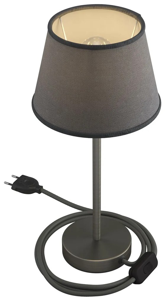 creative cables Alzaluce se stínidlem Impero, kovová stolní lampa se zástrčkou, kabelem a vypínačem Velikost: 15 cm, Barva: Matná černá-černá Cinette