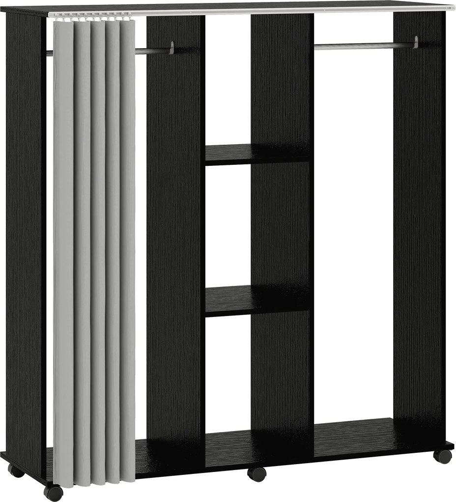 HOMCOM Šatní skříň, šatník, mobilní úložná skříň 6 koleček 120L x 40l x 128H cm, černé dřevo