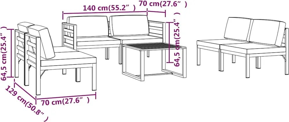 6dílná zahradní sedací souprava s poduškami hliník antracitová 3107802