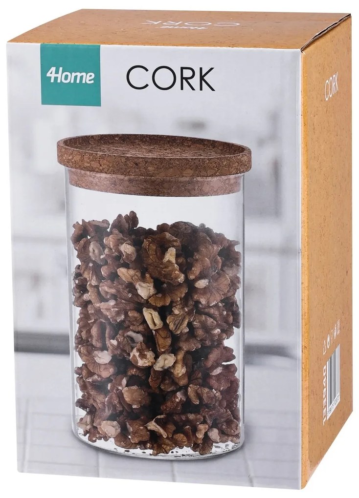 4Home Skleněná dóza na potraviny s víkem Cork, 850 ml, 850 ml