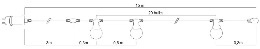 VELAMP Venkovní světelný řetěz PS066 s 20 barevnými žárovkami