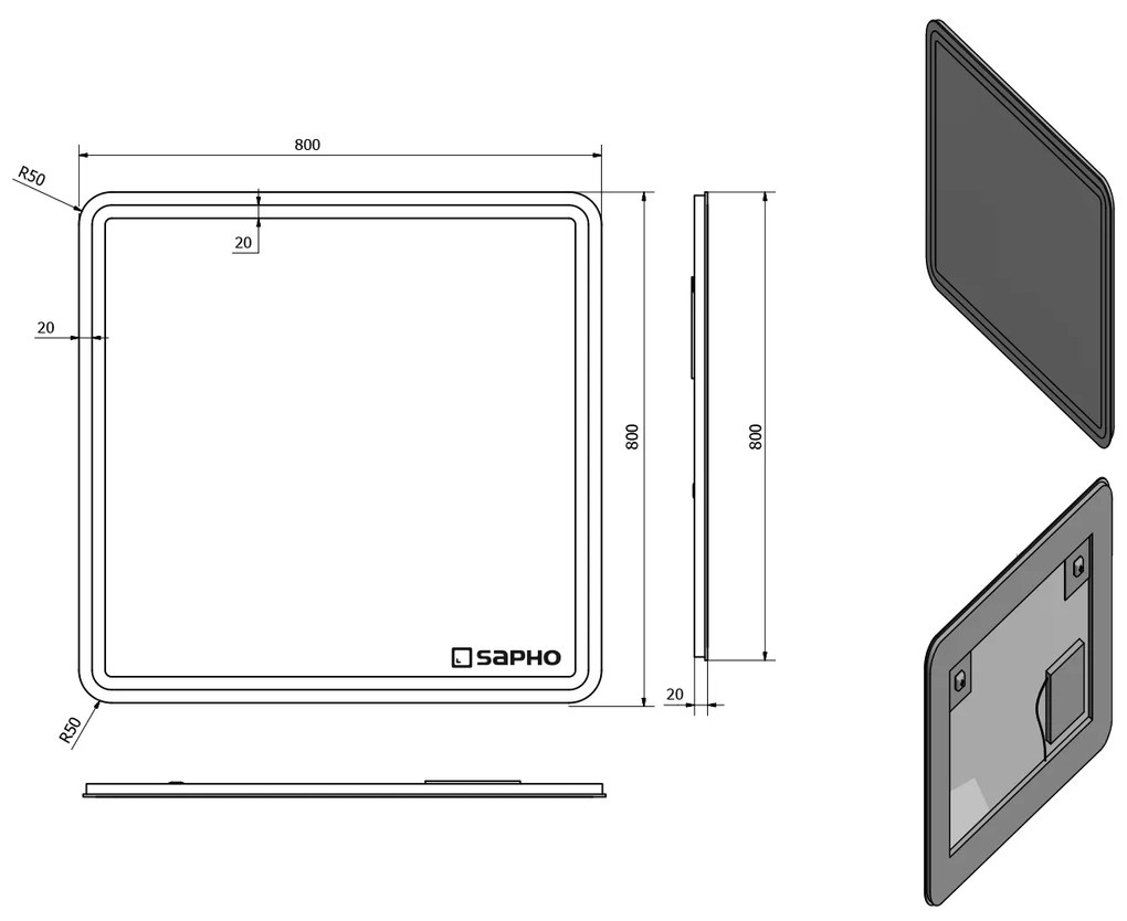 Sapho, NYX LED podsvícené zrcadlo 800x800mm, NY080