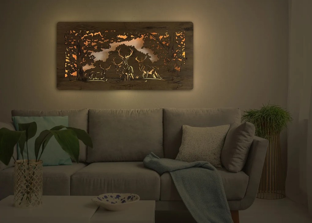 Li-Go "Jeleni" světelný obraz 230V 120x60 cm provedení povrchu: dub světlý