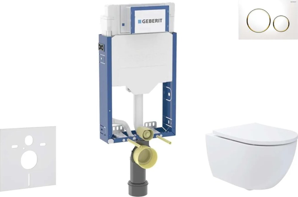 SANITINO - Set předstěnové instalace, klozetu Oudee a sedátka softclose, tlačítko Sigma20, bílá/pozlacená SANI11CA31177