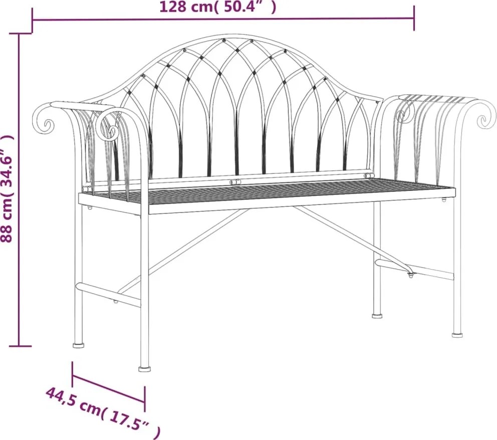 vidaXL 2místná zahradní lavice 128 cm černá ocel [318828]