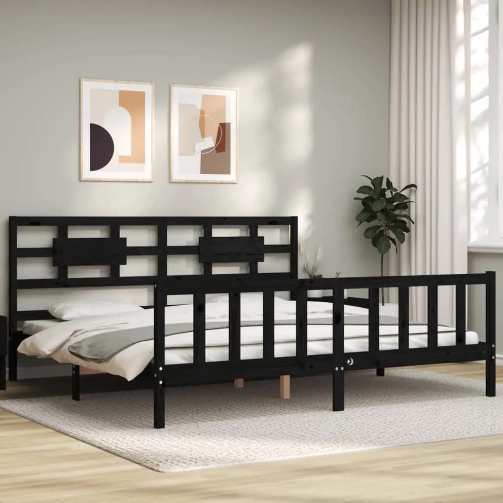 Rám postele s čelem černý 200 x 200 cm masivní dřevo,  3192580