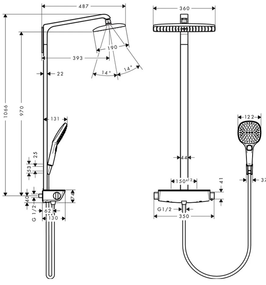 Hansgrohe Raindance E, Showerpipe 360 1jet s termostatem, chromová, HAN-27112000